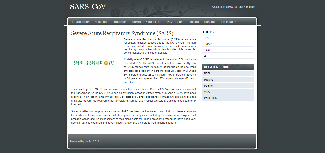 SARS Virus Project Website (May 2012) by Raghav Dinesh at Coroflot.com