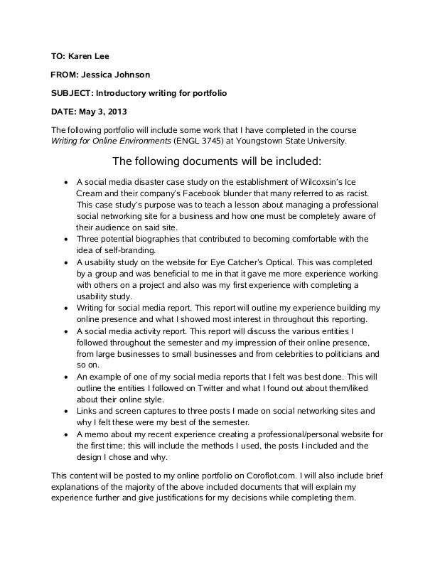 Introductory Memo by Jessica Johnson at Coroflot.com