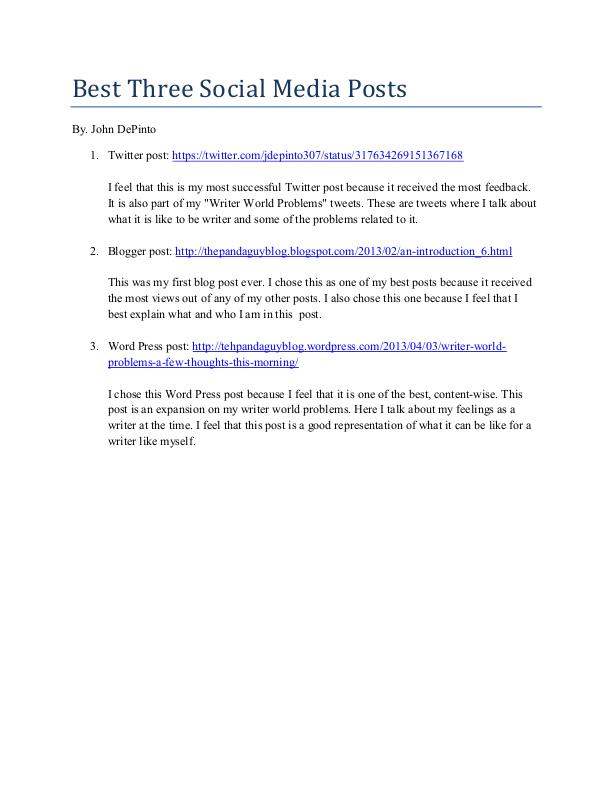 Best 3 Social Media Posts by John DePinto at Coroflot.com