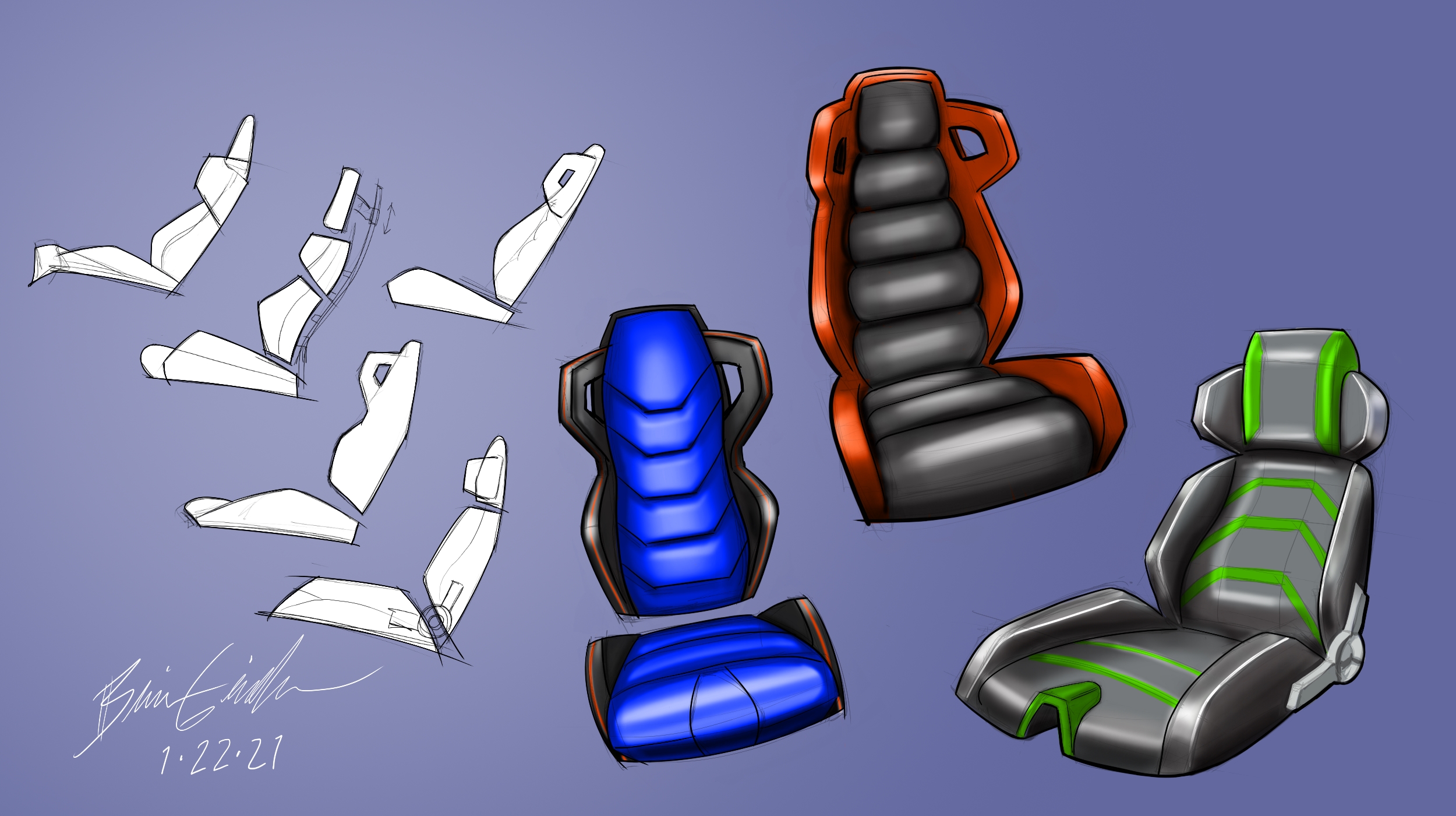 Racing seat concept sketches by Brian Erickson at Coroflot.com