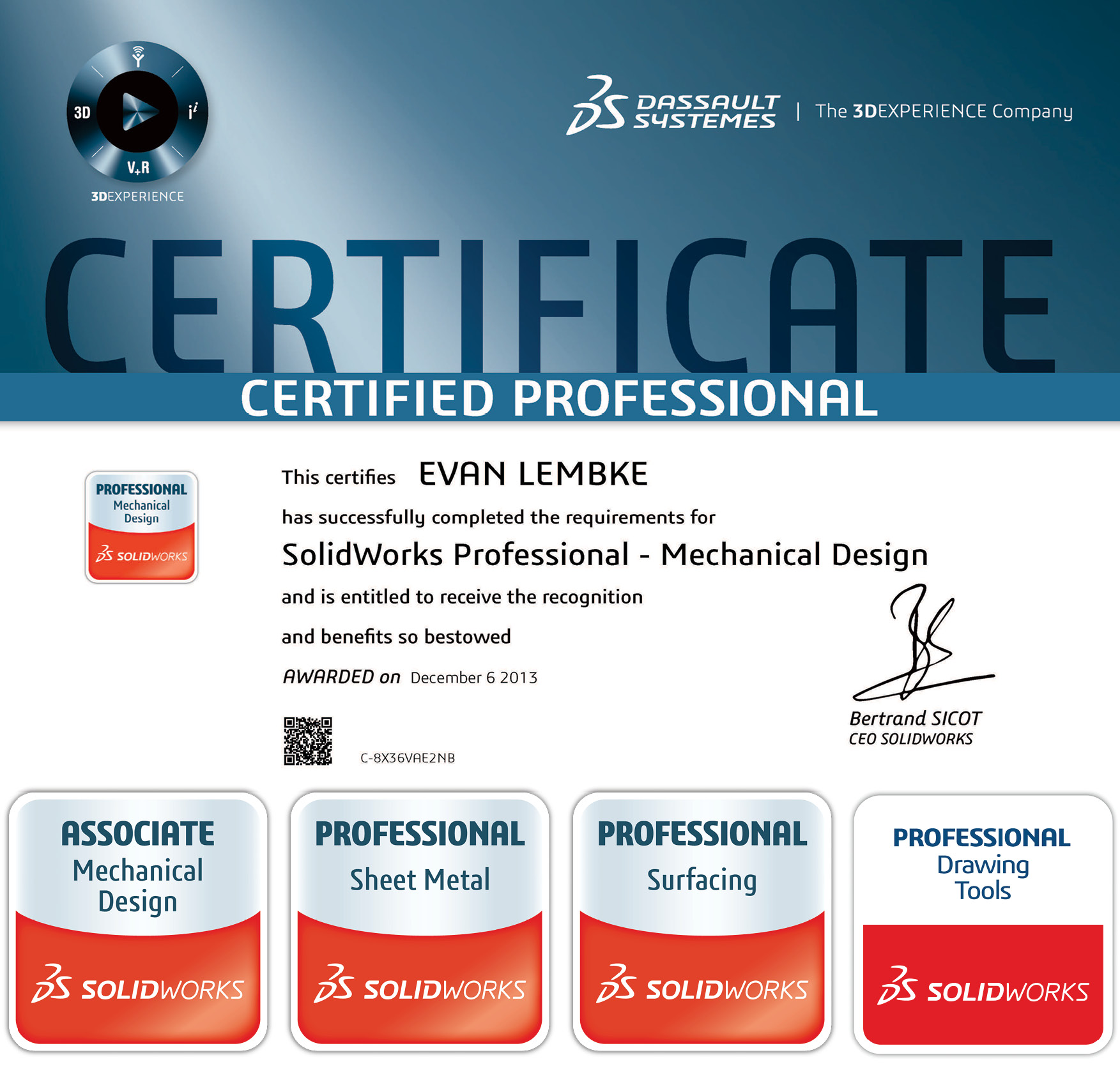 SolidWorks Certifications by Evan Lembke at Coroflot.com