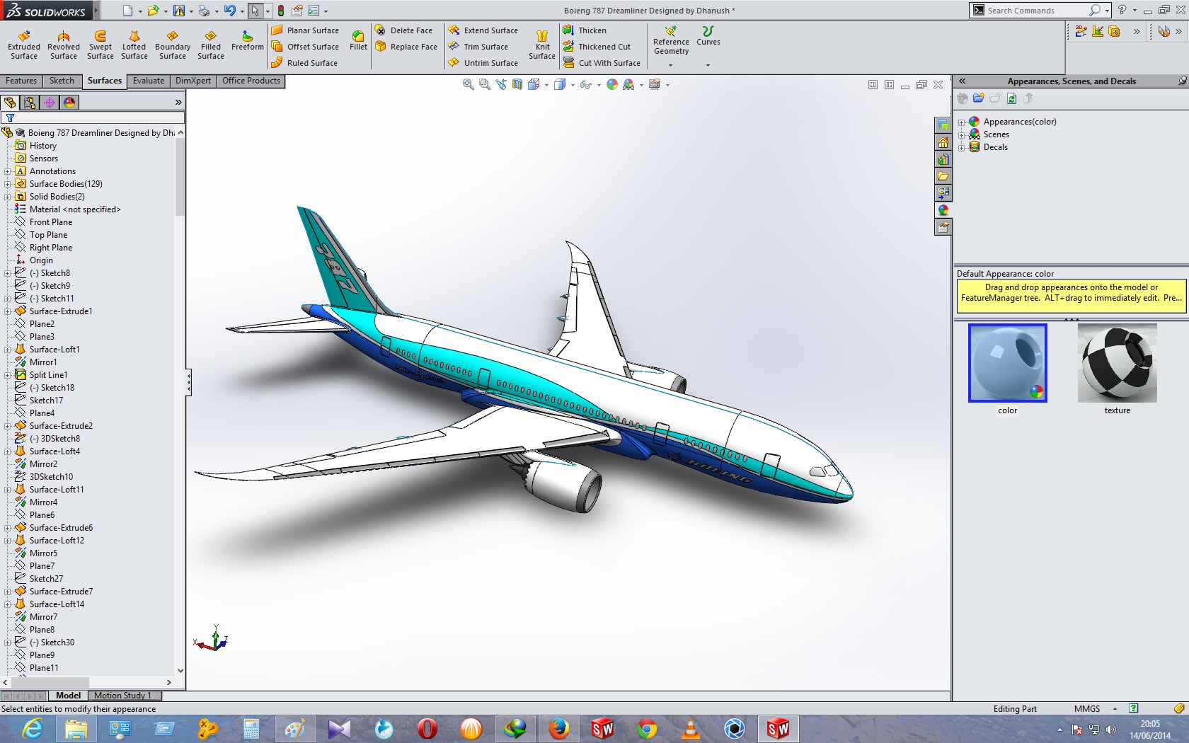 BOEING 787 Surfacing -SOLIDWORKS by Dhanush Mohan at Coroflot.com