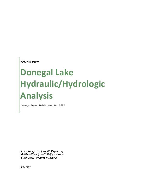 Donegal Dam Hydraulic/Hydrologic Analysis by Amine Aboufirass at ...