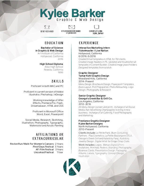 An upload by Kylee Evelyn Barker on Coroflot: to the project Graphic Design Resume