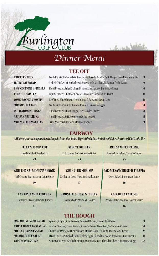 InDesign Golf Restaurant Menu PAGE 1 by Susan Alexander at Coroflot.com
