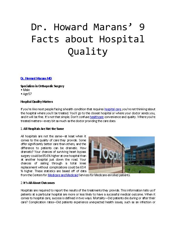 Dr. Howard Marans ’ 9 Facts about Hospital Quality by Rob Stewart at ...