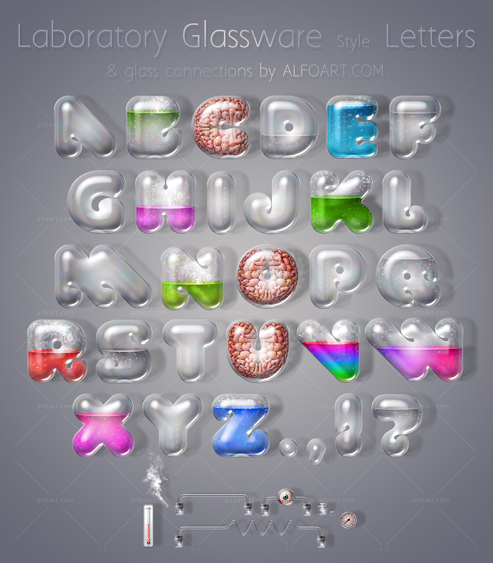 Laboratory Glassware Letters. Glass text effect by Alexandra Fomicheva ...