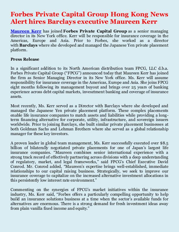 Forbes Private Capital Group Hong Kong News Alert hires Barclays ...