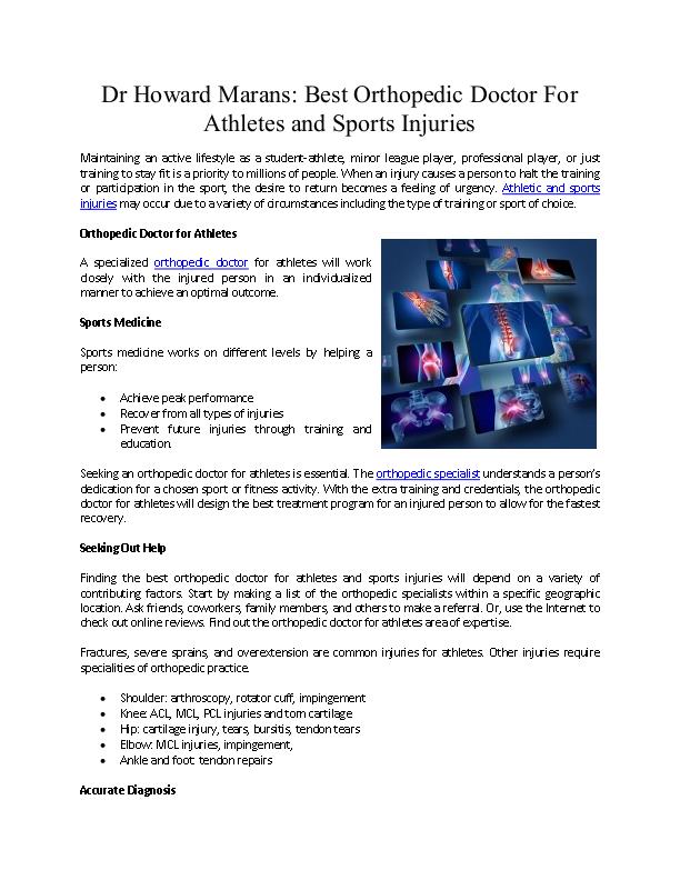 Dr Howard Marans: Best Orthopedic Doctor For Athletes and Sports ...