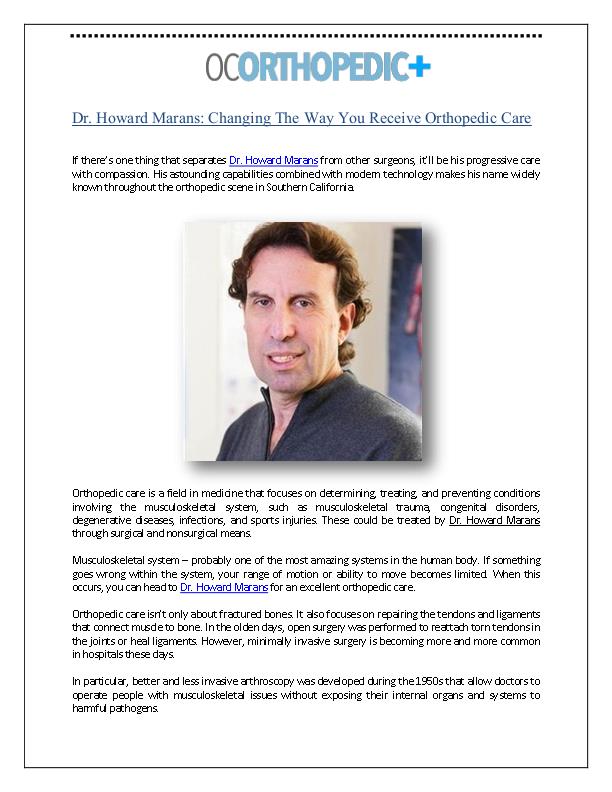 Dr. Howard Marans: Changing The Way You Receive Orthopedic Care by Rosa ...