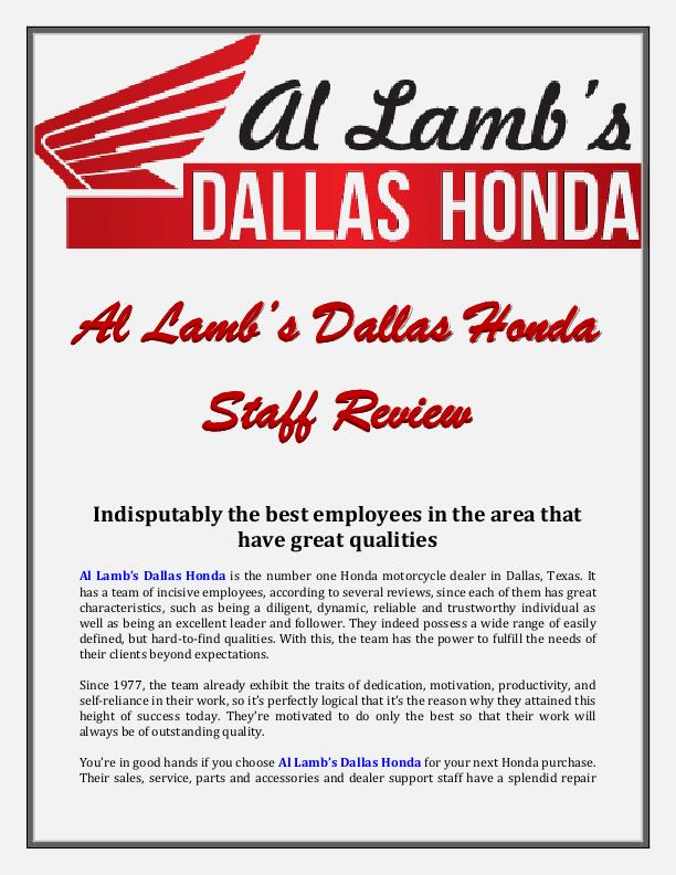 Al Lamb’s Dallas Honda Staff Review by Francine Quintanilla at Coroflot.com