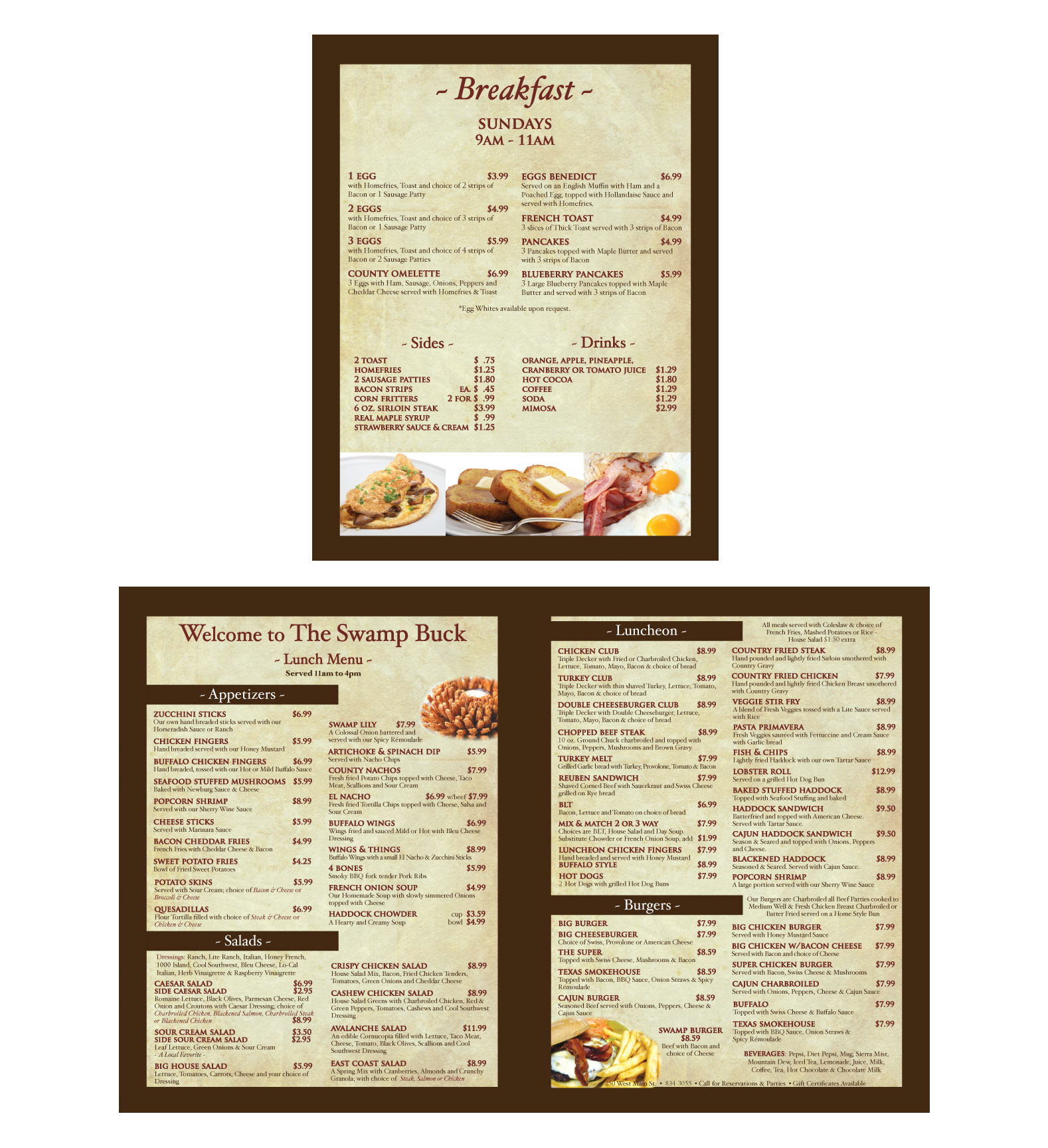 The Swamp Buck Restaurant Menu by Kellie Tardif at Coroflot.com