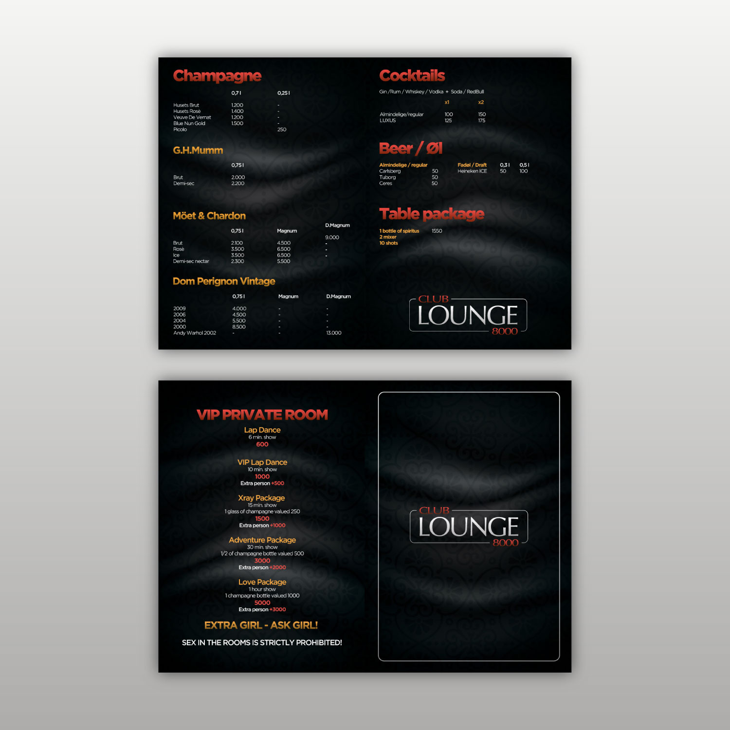 Exclusive night club logo and menu design by Vladislav List at Coroflot.com